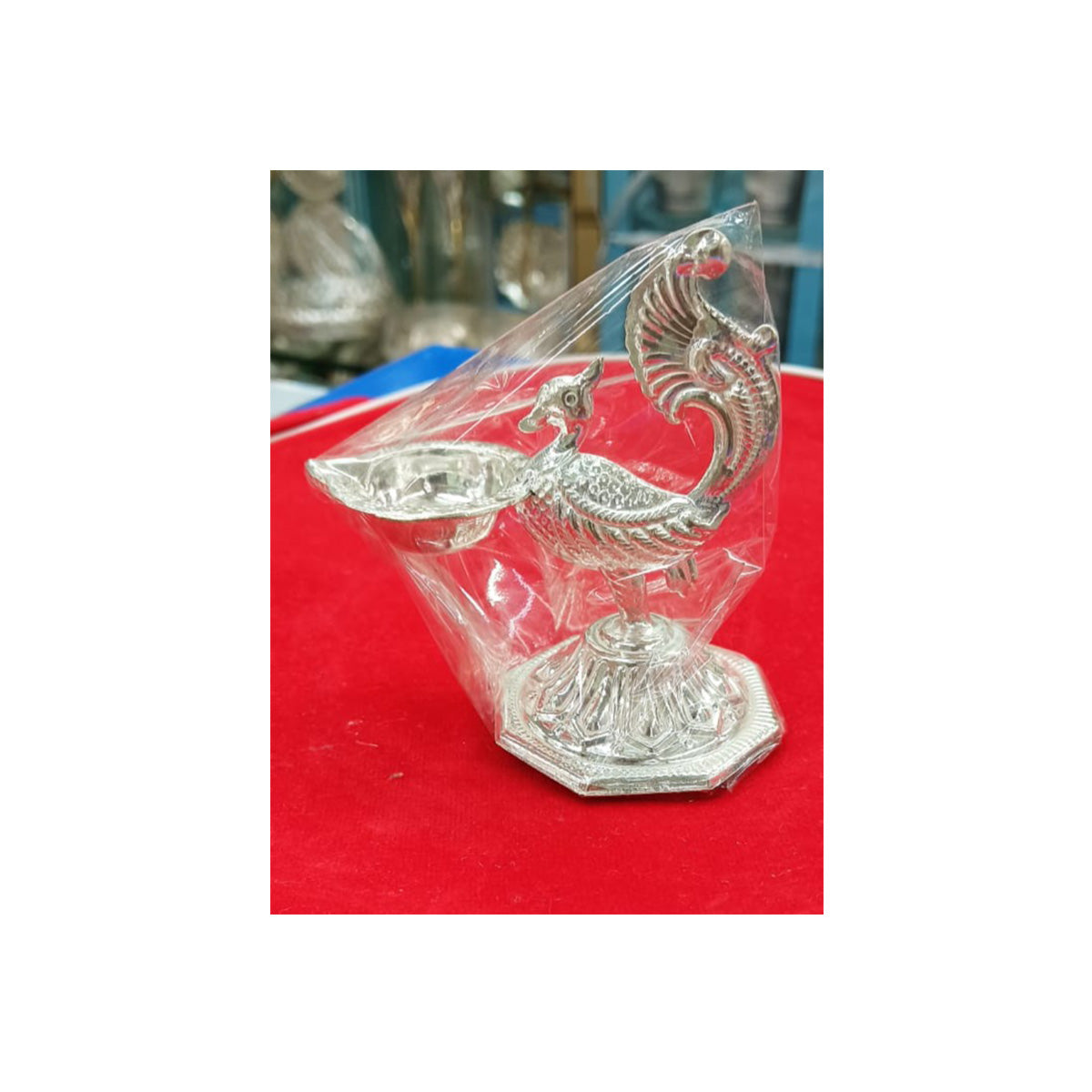 Buy Online Silver Diya with Peacock Design Showpiece on Top of Diya for ...